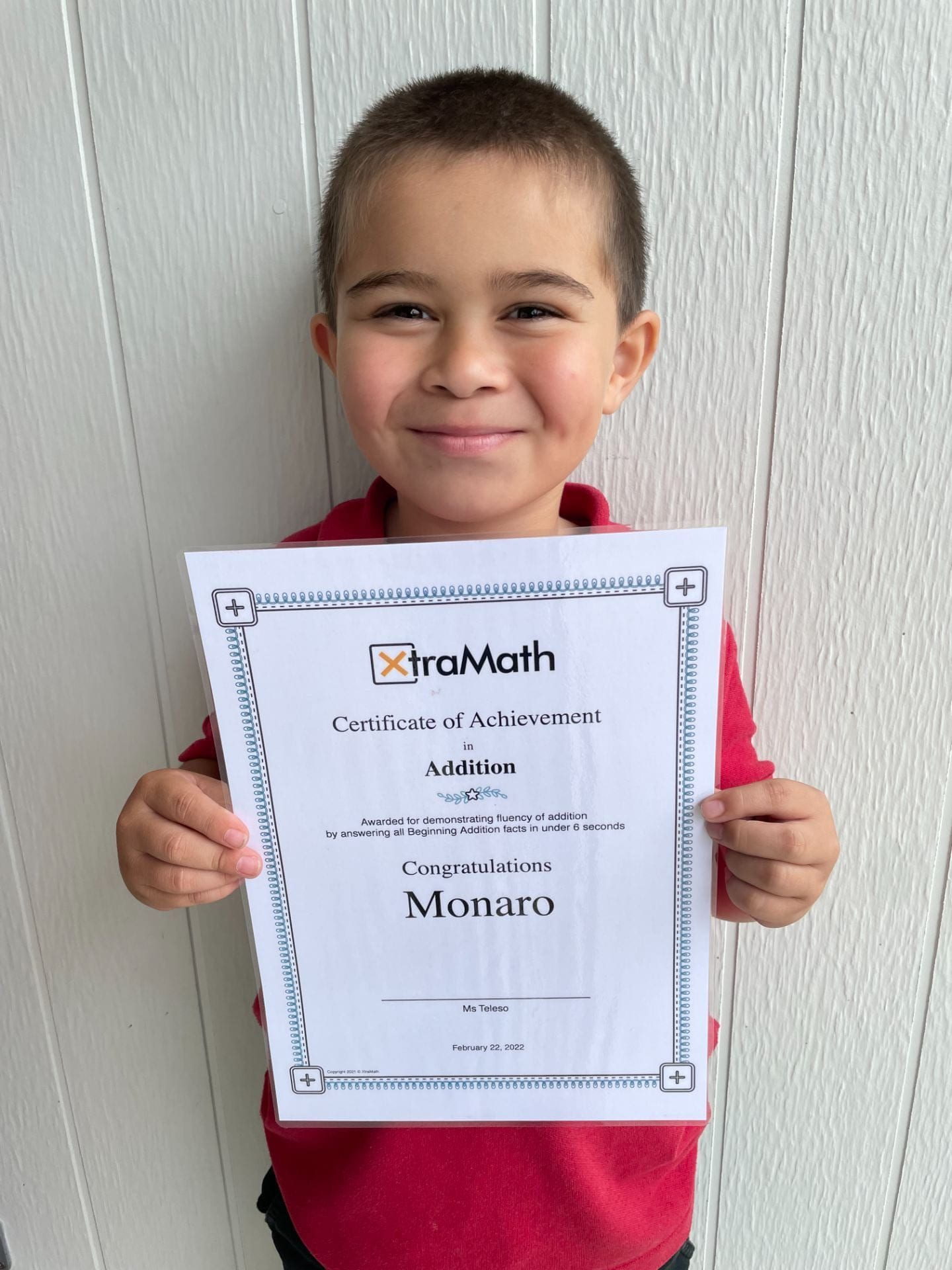 XtraMath Certificate – Monaro @ Pt England School